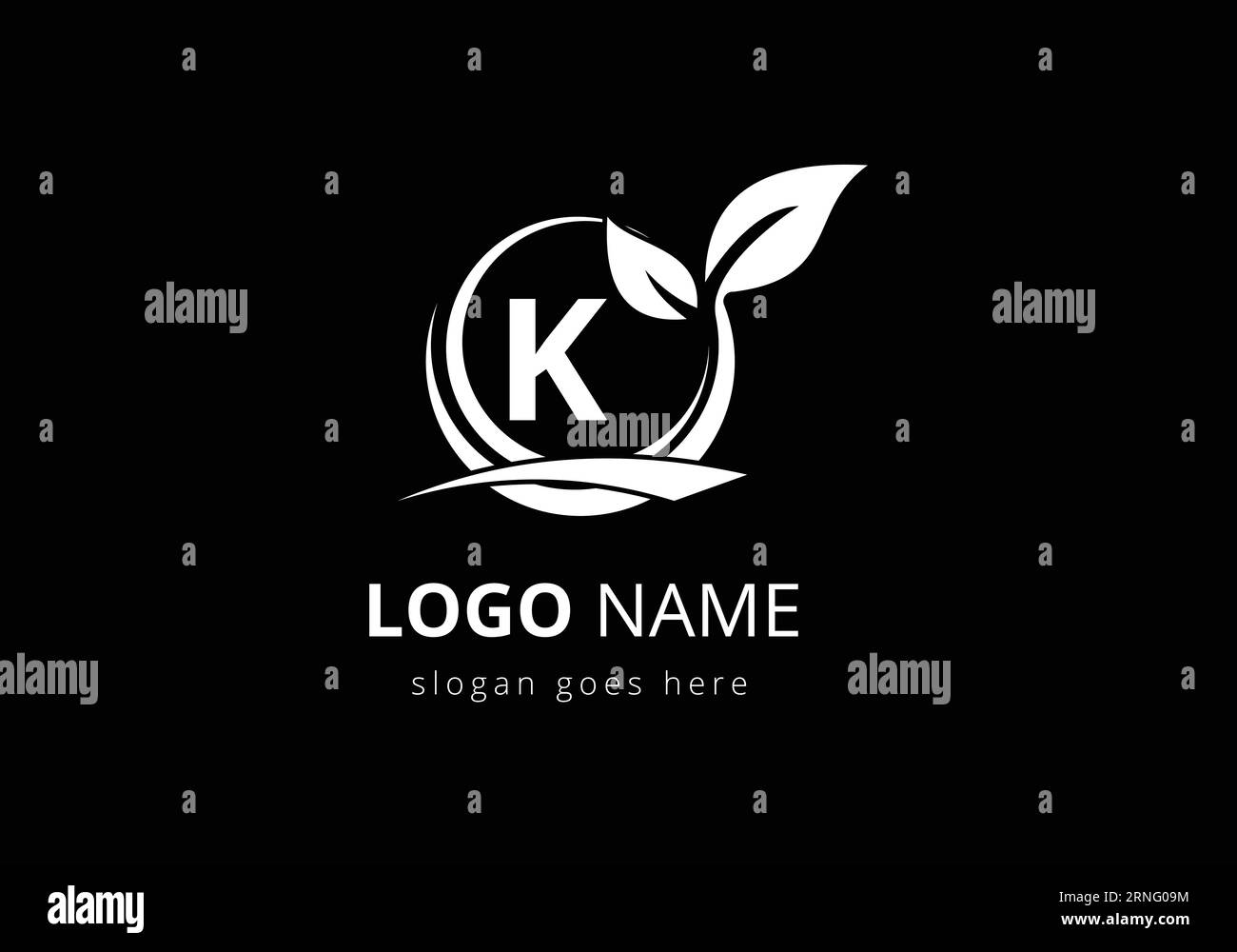 Initial K monogram alphabet with circle leaf and swoosh. Eco-friendly black logo concept Stock ...