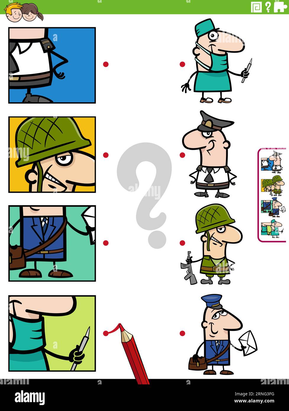 Cartoon illustration of educational matching game with people ...