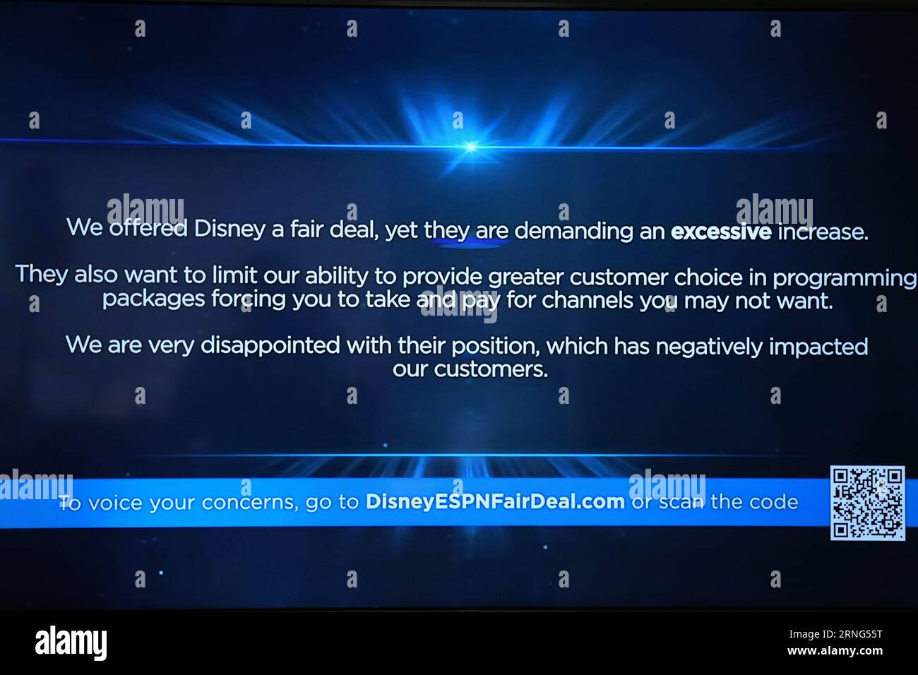 A message on a Disney-owned channel on Spectrum, Friday "We offered Disney a fair deal, yet they ...