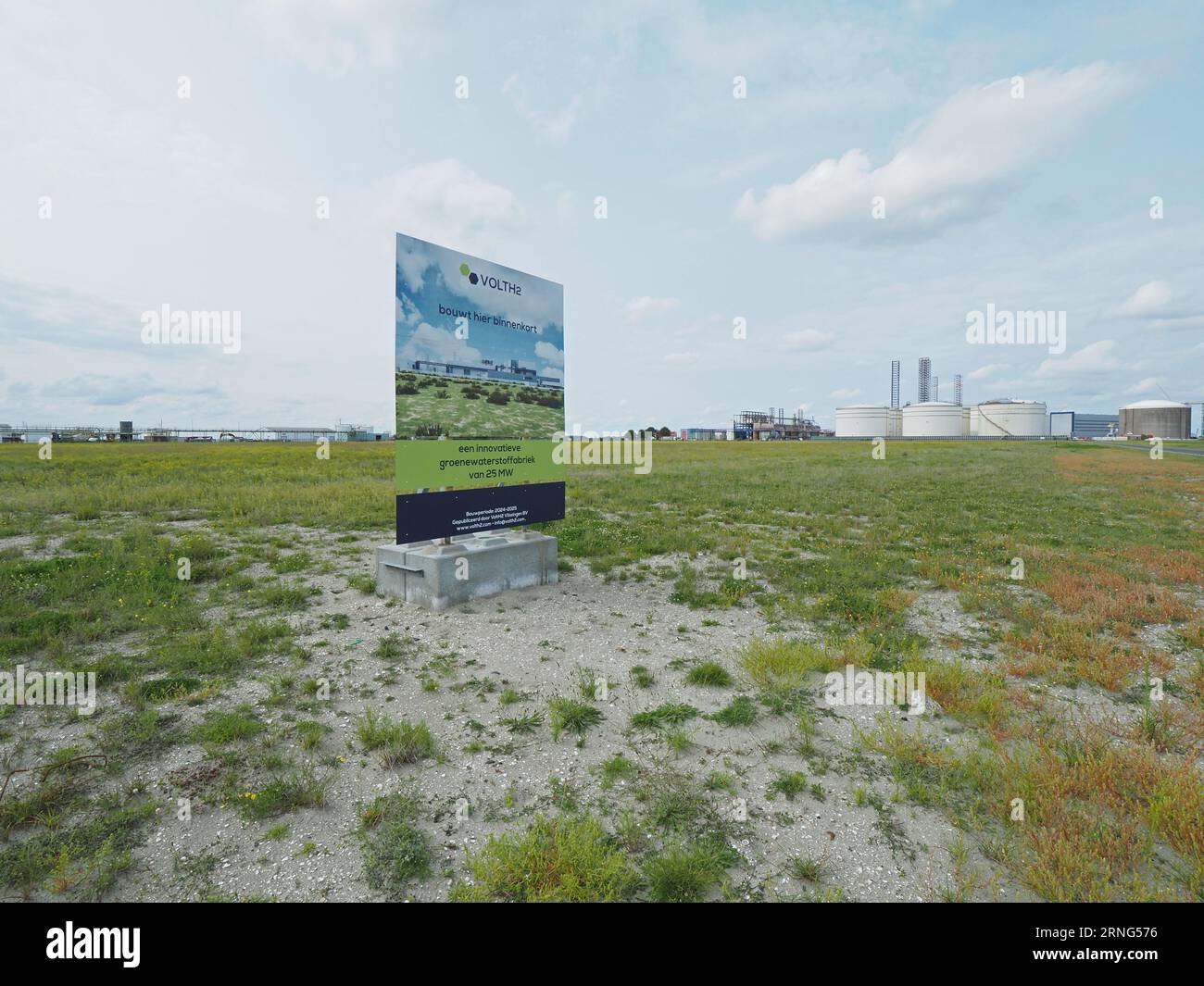 Sign on a plot of land in an industrial area near Borssele, Zeeland ...