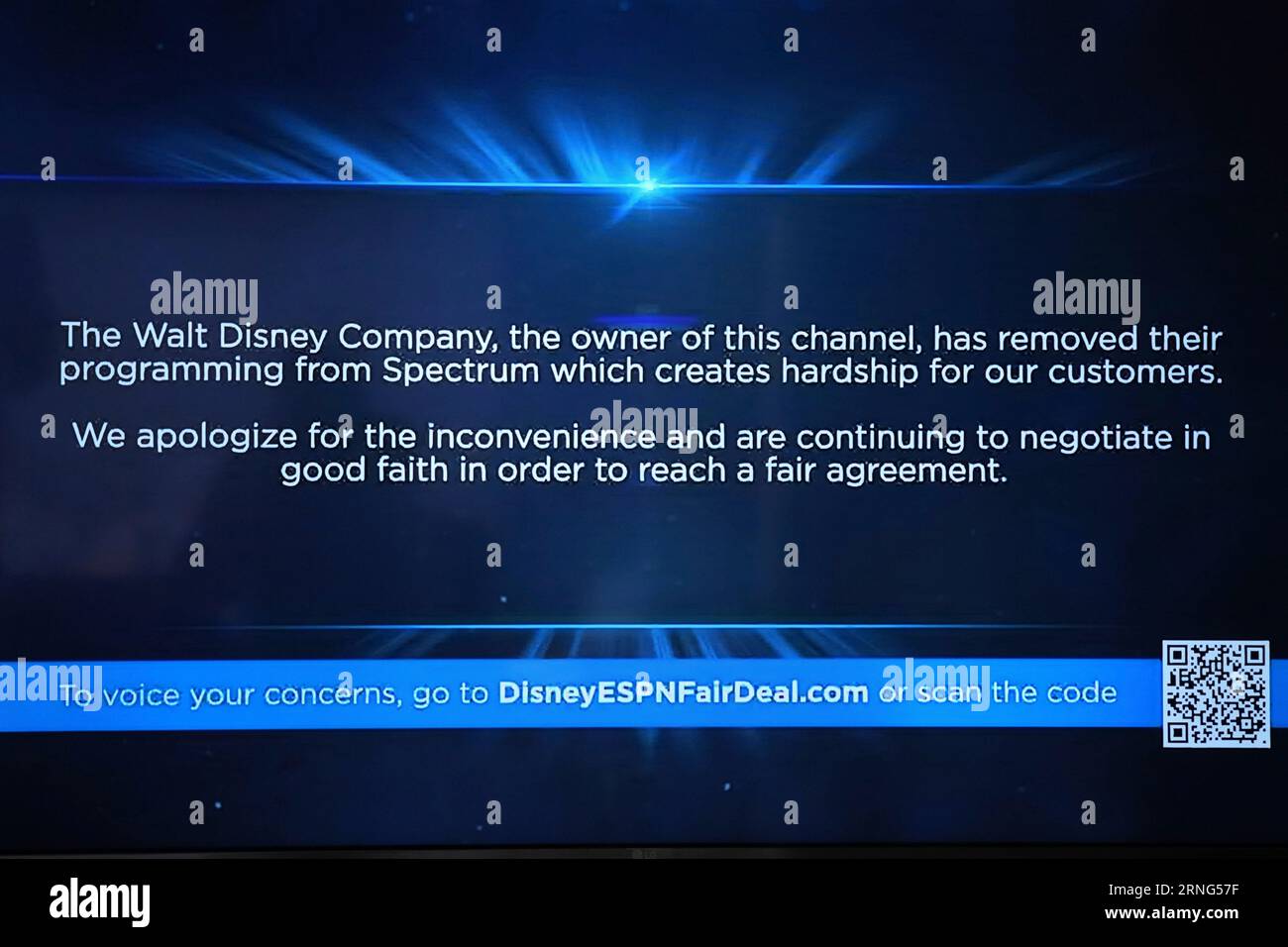 A message on a Disney-owned channel on Spectrum "The Walt Disney ...