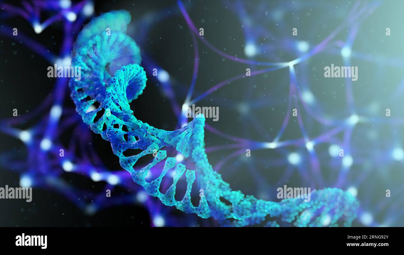 Visualization of the DNA of brain cells - neurons. Dna in the form of a ...