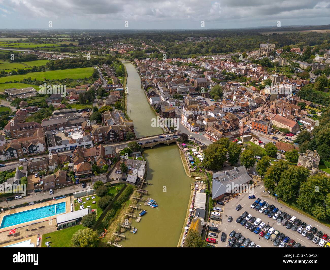 Aerial view of the River Arun in Arundel, West Sussex, UK Stock Photo ...