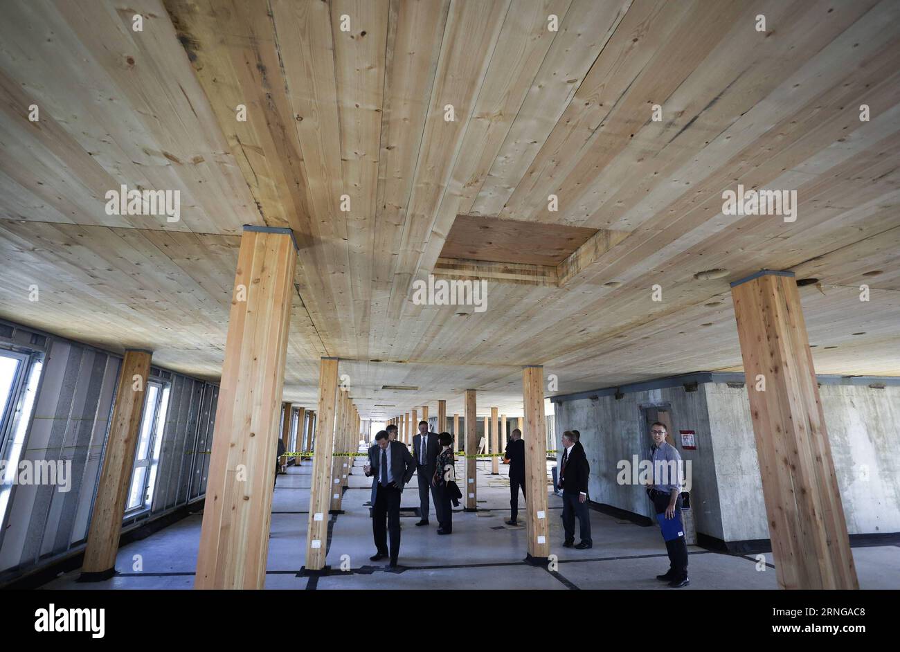 VANCOUVER, Sept. 15, 2016 -- Guests look at the wooden structures of ...
