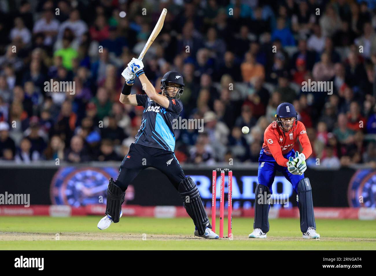 Mitchell Santner #74 of New Zealand in batting action during the Second ...