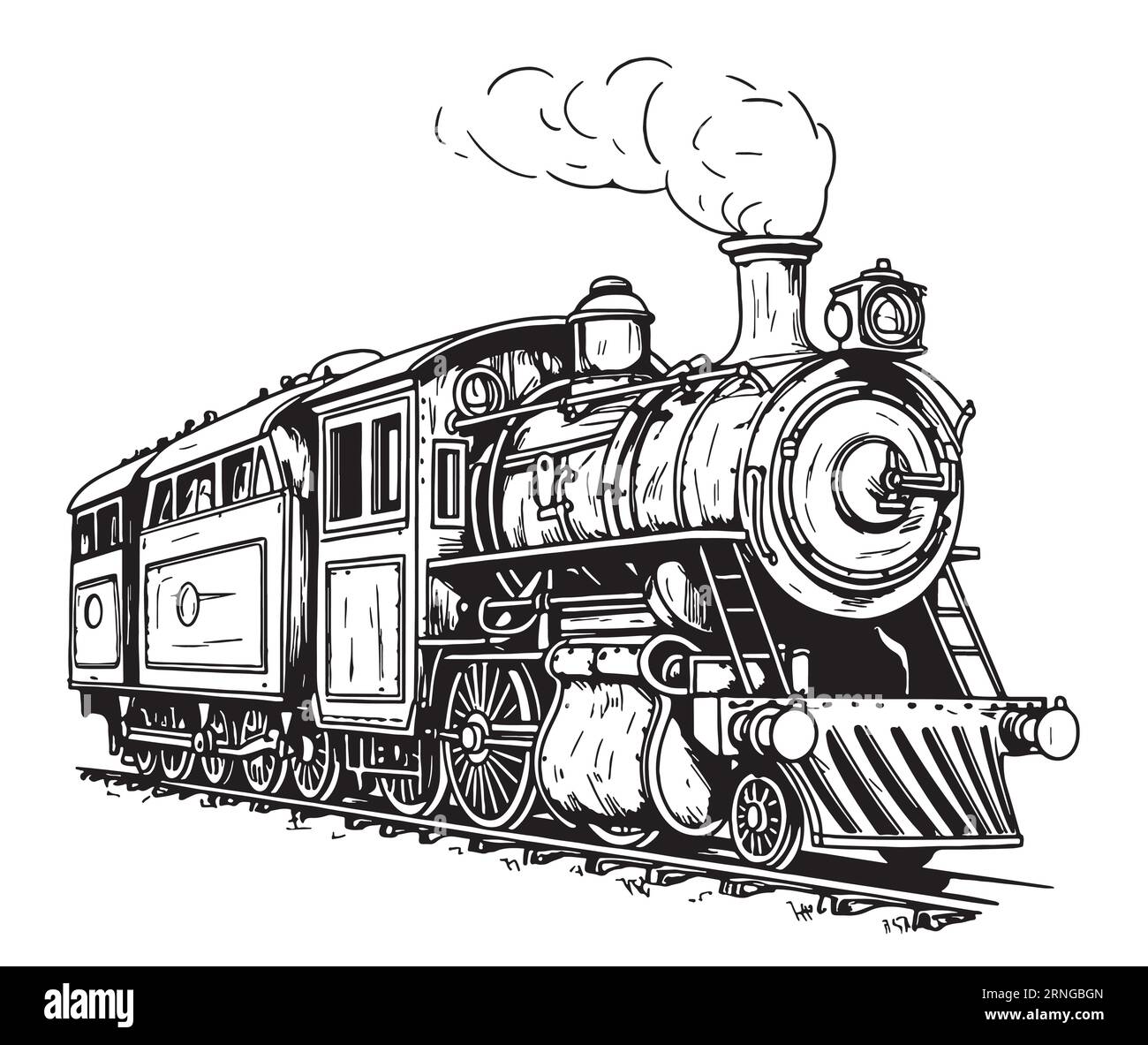 Steam locomotive retro hand drawn sketch Vector illustration ,transport Stock Vector Image & Art ...