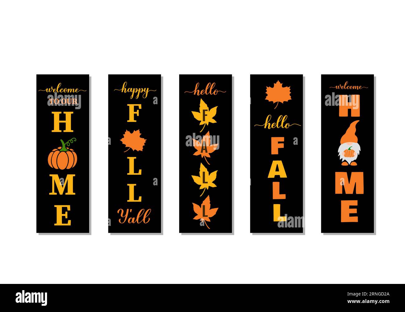 Autumn vertical signs set. Thanksgiving or fall decorations. Fall porch ...