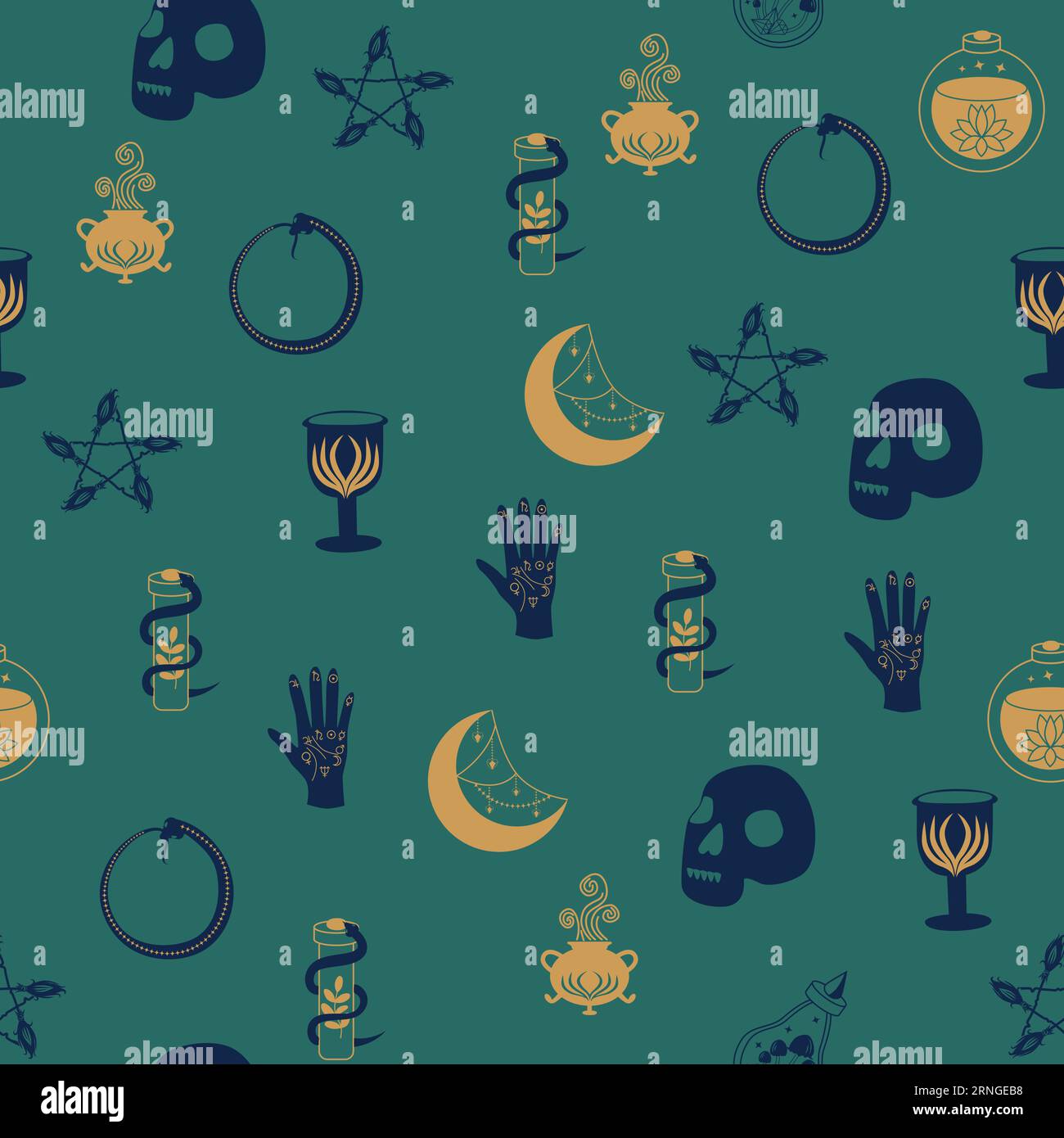 Magic and heaven seamless pattern, with magical elements such as snake ...