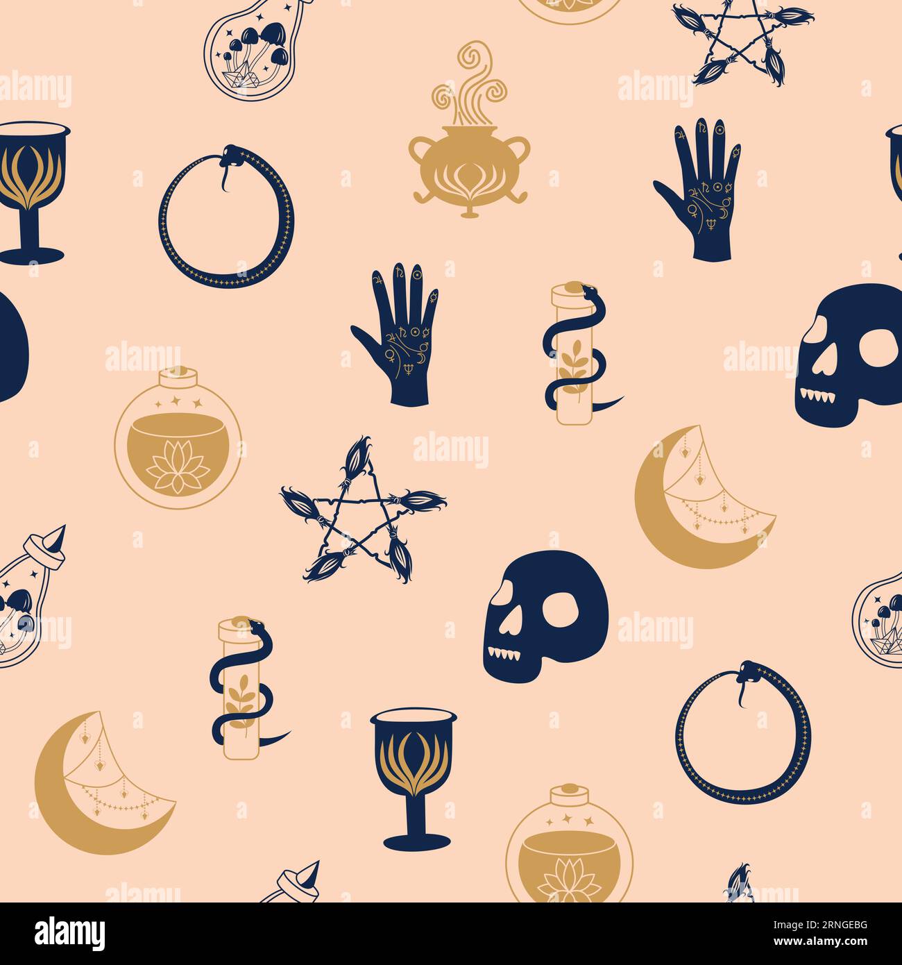 Magic and heaven seamless pattern, with magical elements such as snake ...