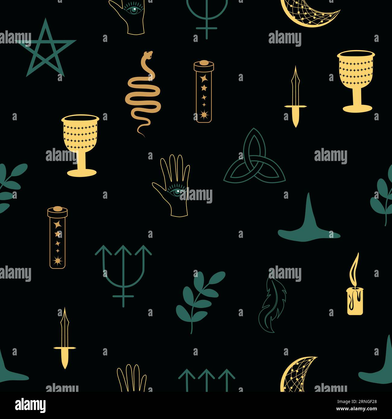 Magic and heaven seamless pattern, with magical elements such as snake ...