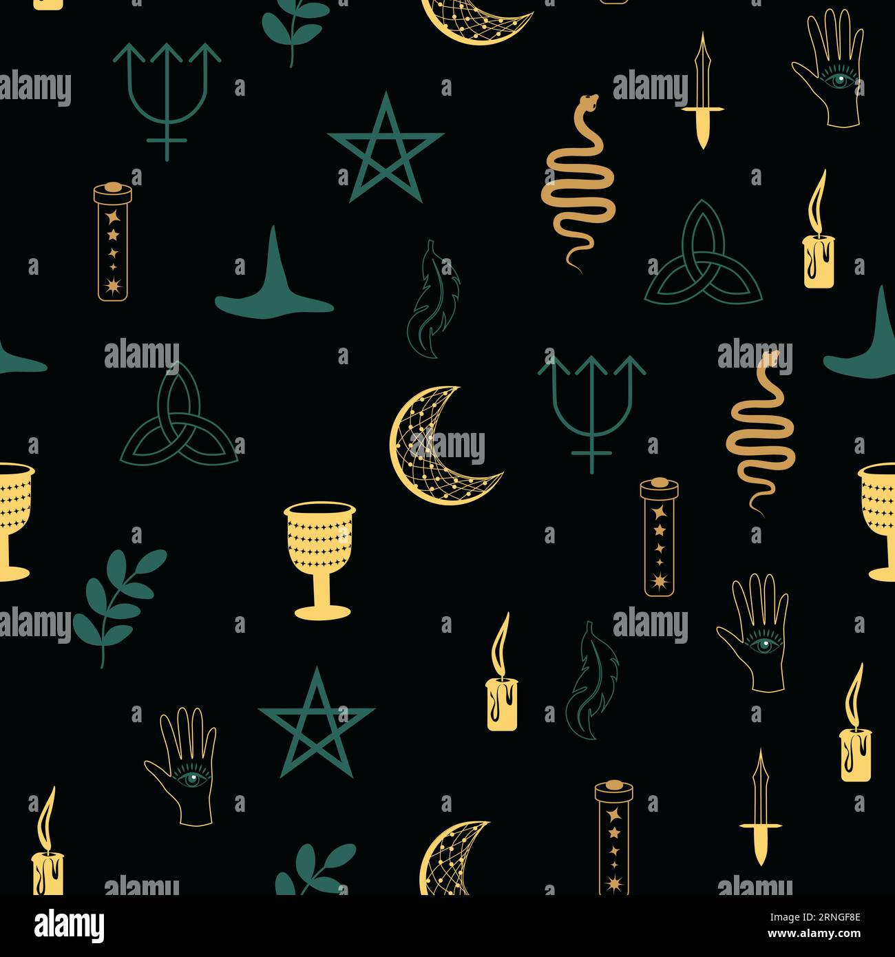 Magic and heaven seamless pattern, with magical elements such as snake ...