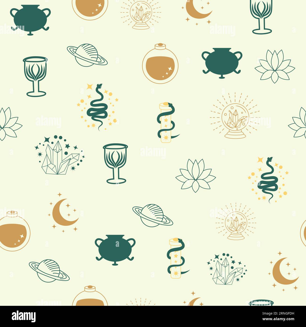 Magic and heaven seamless pattern, with magical elements such as snake ...