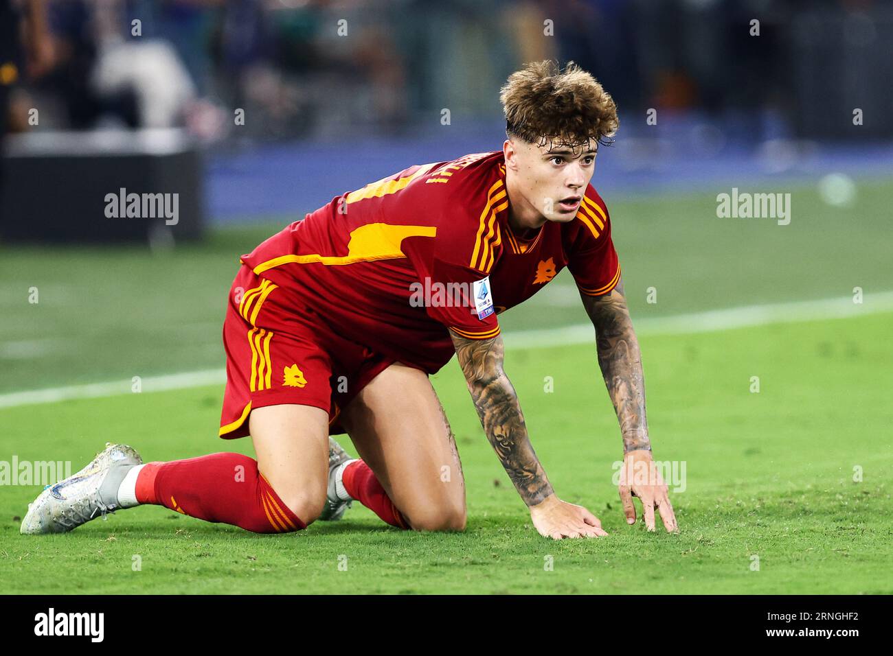Nicola Zalewski of Roma reacts during the Italian championship Serie A ...