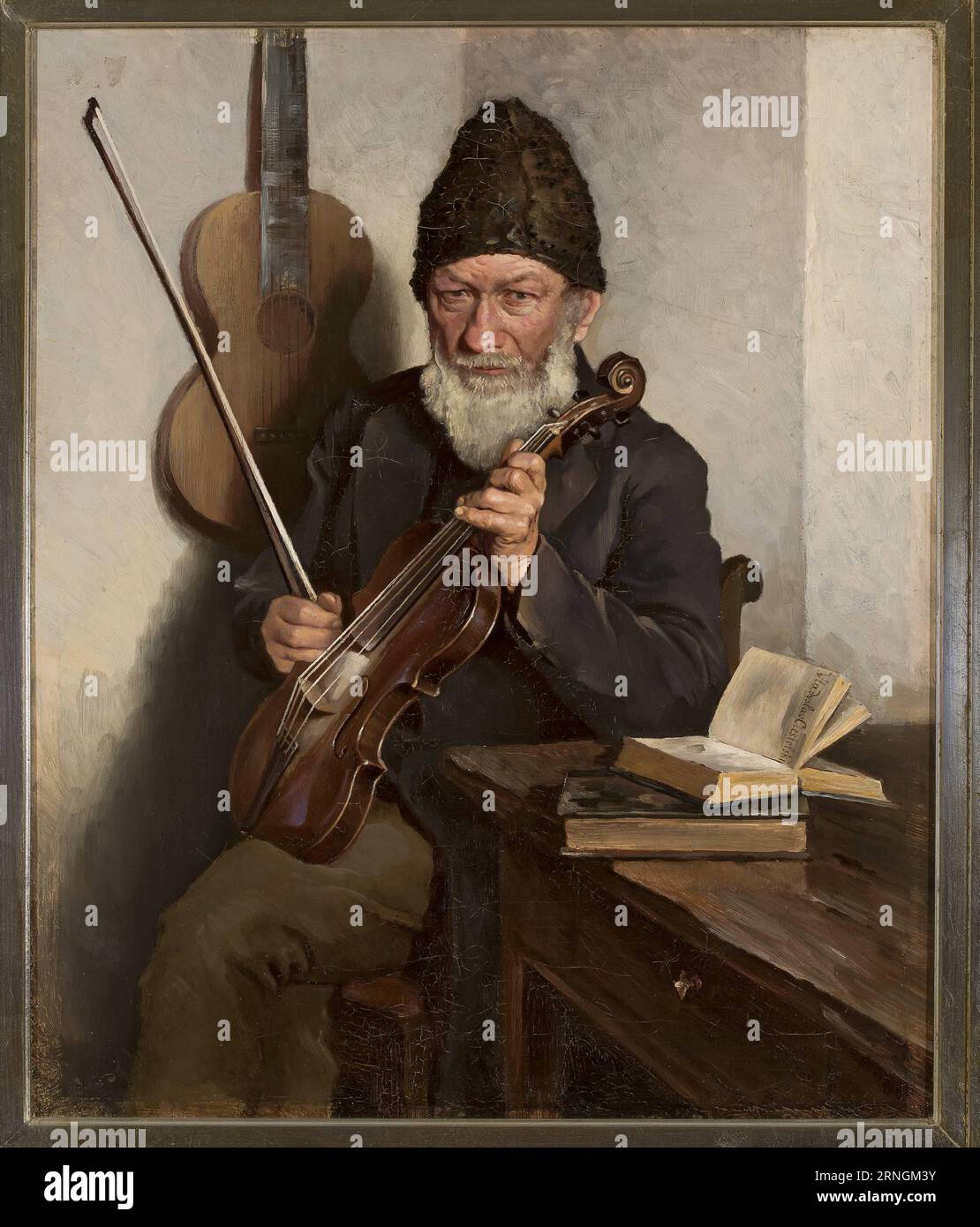 Old man with a fiddle circa 1890 by Władysław Ciesielski Stock Photo ...