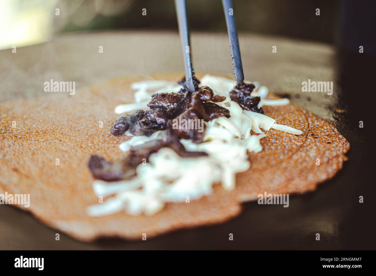 breton galette buckwheat crepe with ingredients. making buckwheat ...