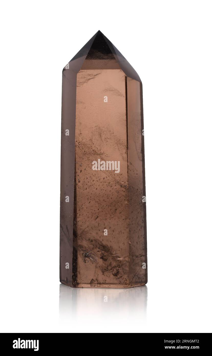 Smoky Quartz Crystal mineral stone in shape of tower isolated on white ...