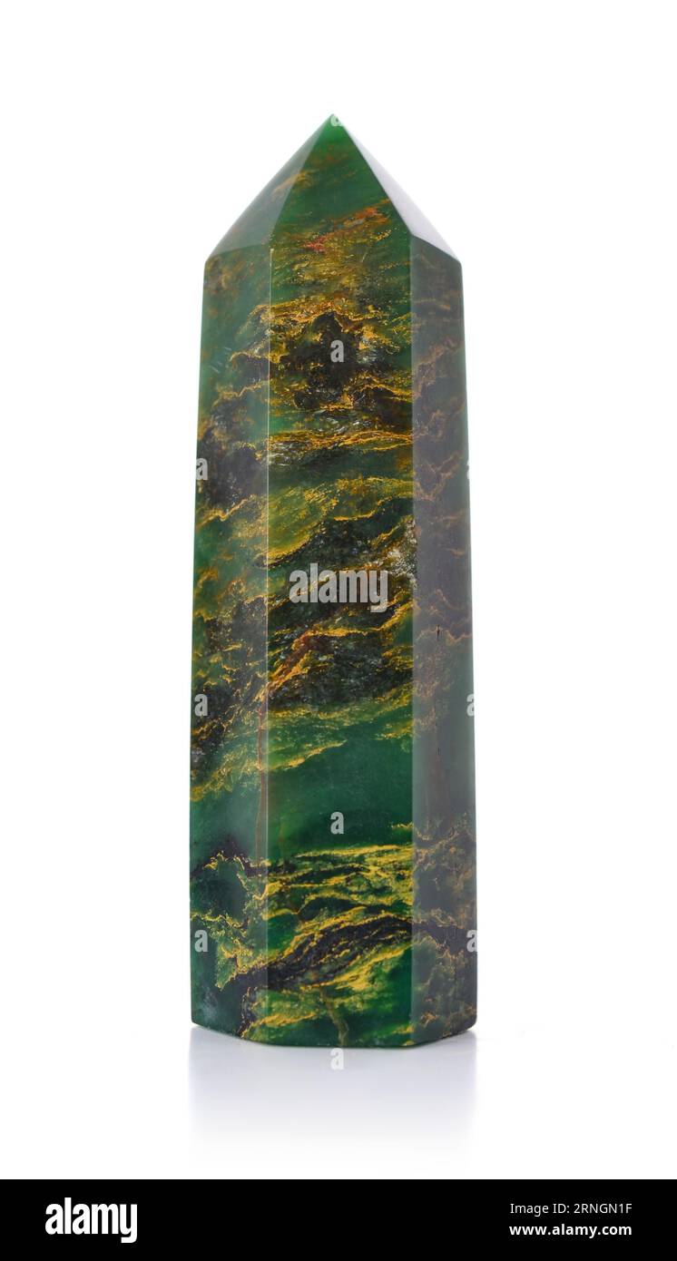 Tower of green emerald isolated on white background with reflection ...