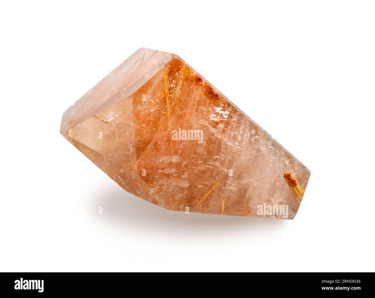 Mineral quartz rock with rutile isolated on a white background Stock ...