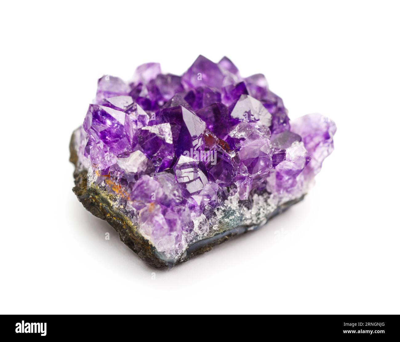 Purple rough Amethyst quartz crystals geode isolated on white ...
