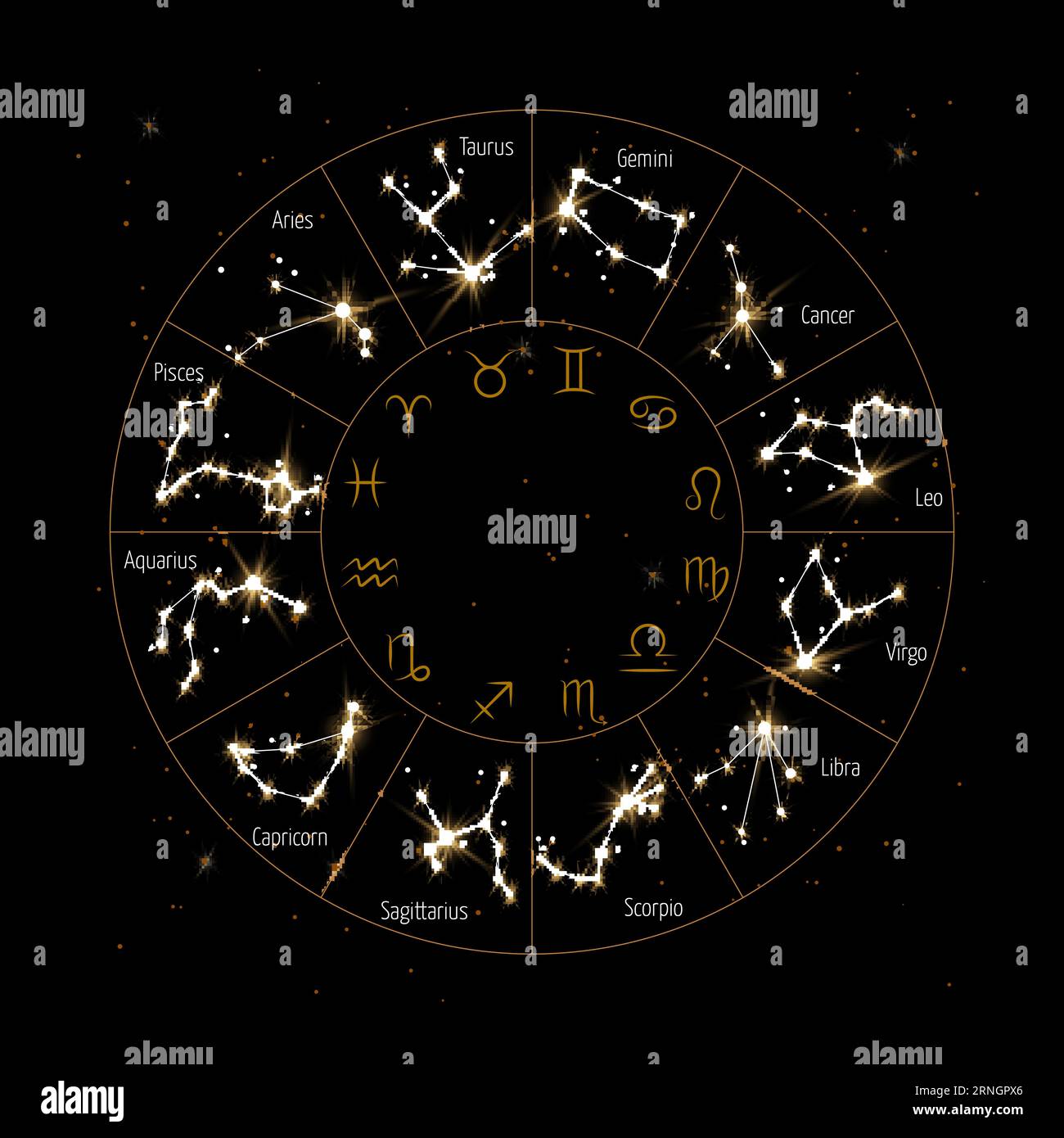 Zodiac circle in sky. Star constellation horoscope in space Stock ...