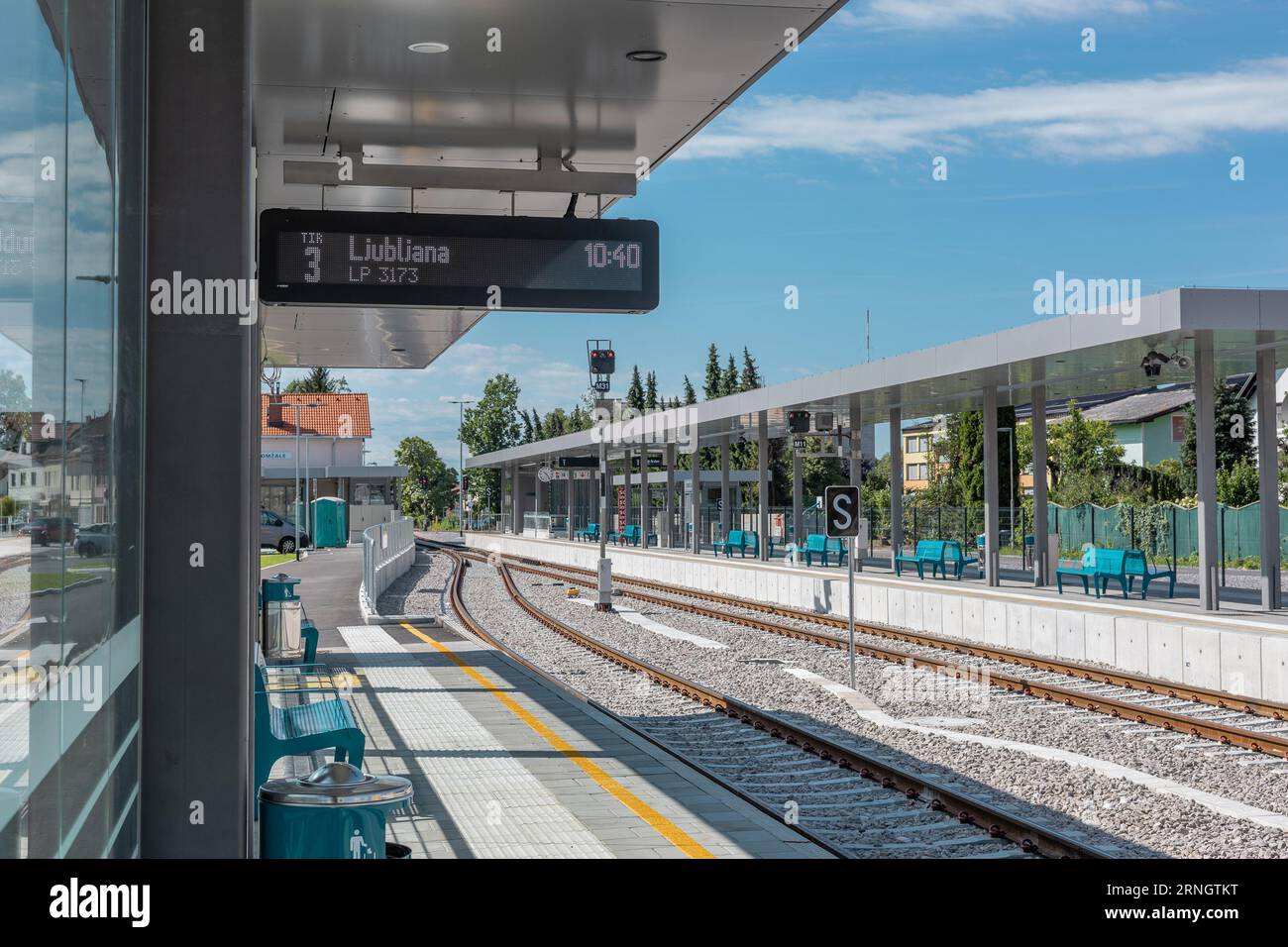 Train station Domzale, Slovenia, after renovation. Railway track change ...