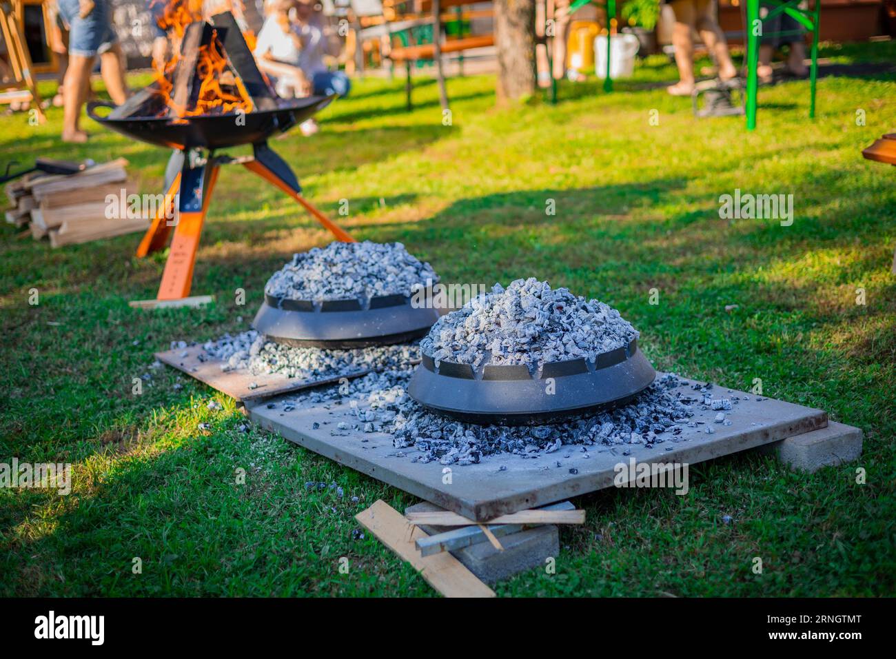 Metal sac, sache or podpeka, typical balkan preparation of meat on a ...