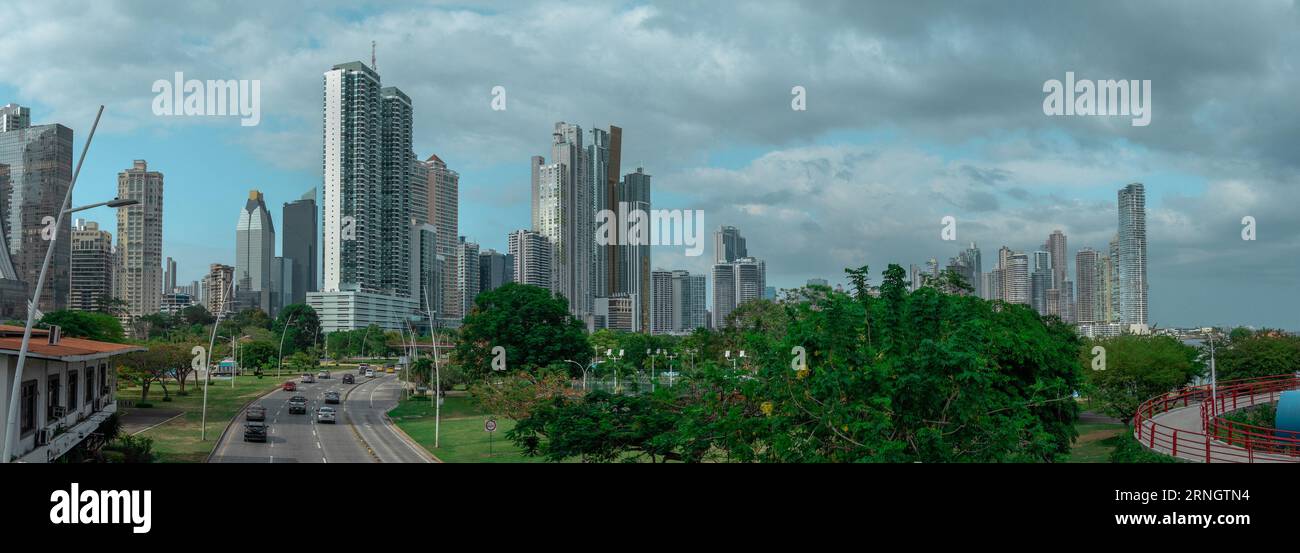 Cityscape of Panama downtown with visible high skyscrapers and business ...