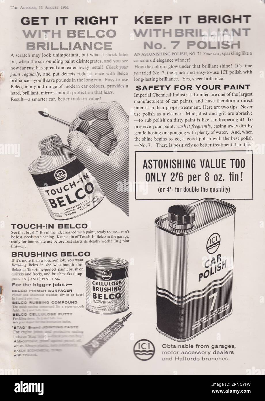 ICI vintage advert for Touch-In Belco, Cellulose Brushing Belco and Car ...