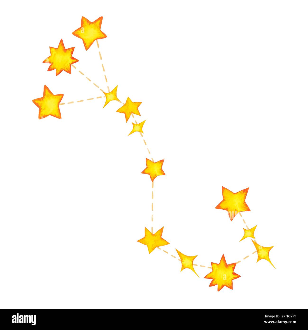 Scorpio constellation. Watercolour Zodiac Sign. Yellow stars. Hand ...