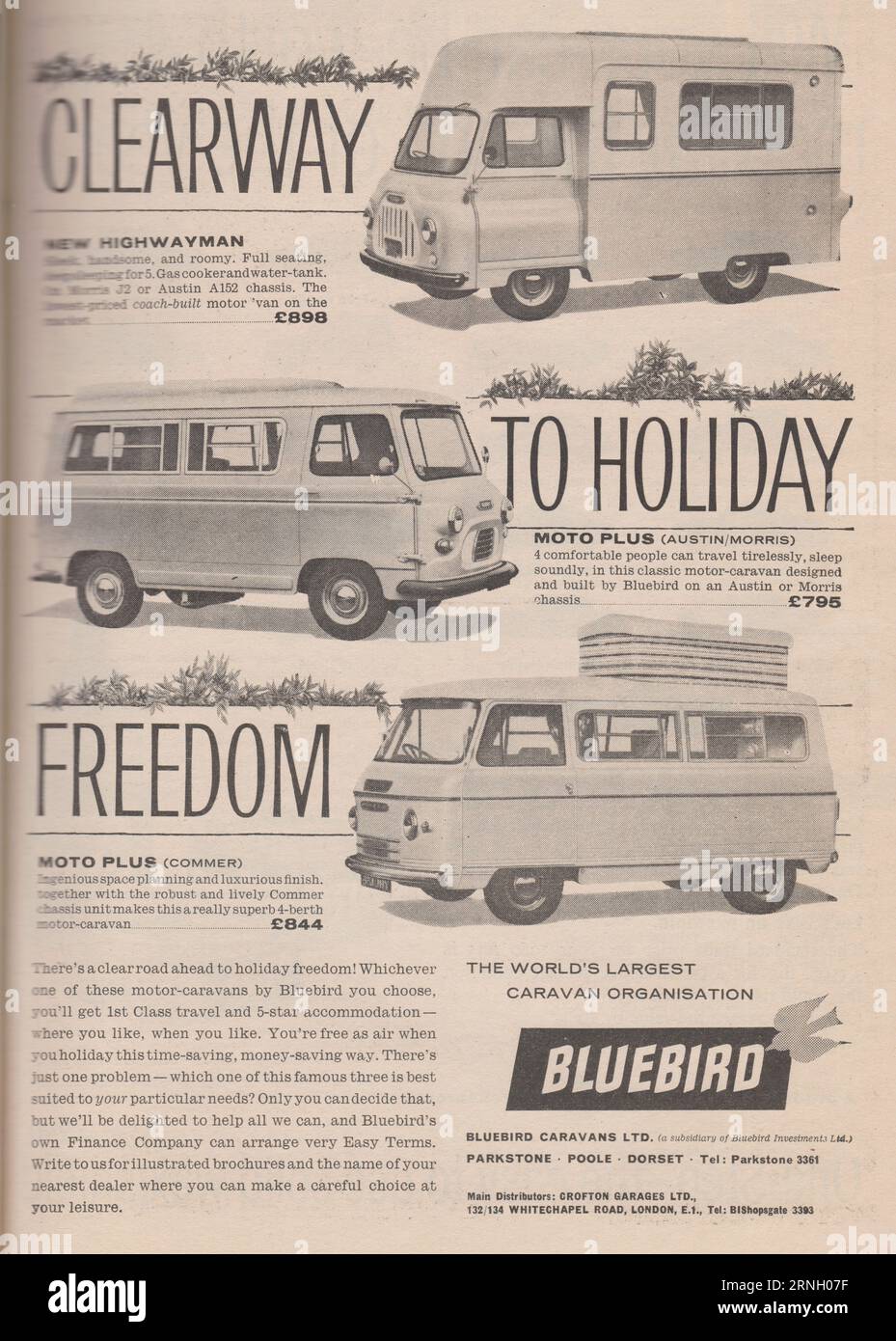 Bluebird Caravans Ltd vintage advert - Highwayman, Moto Plus Austin ...