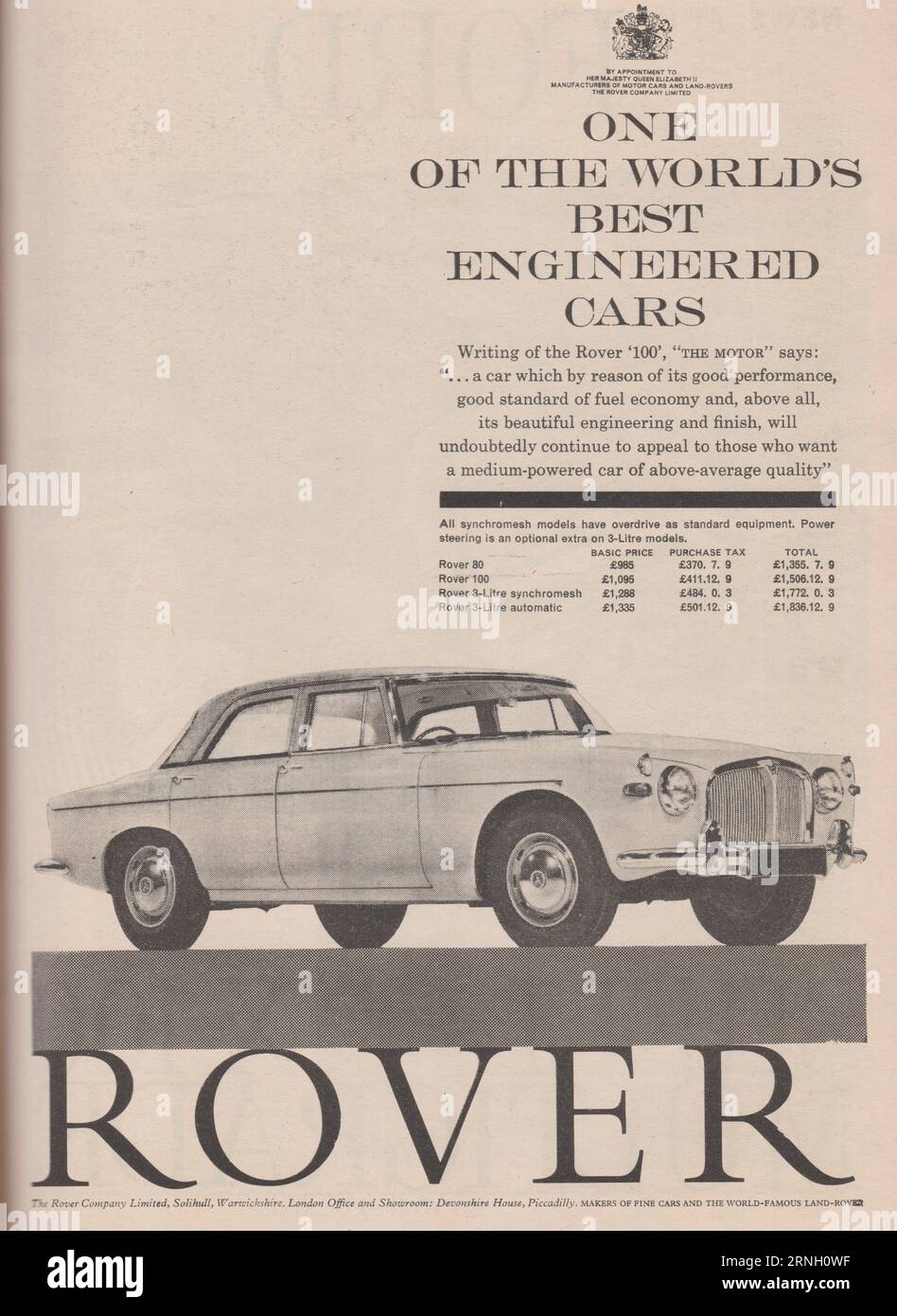 The Rover Company Limited, Solihull vintage advert - Rover 100 Stock ...