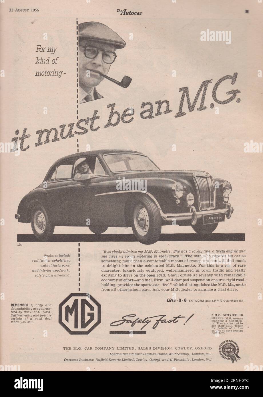 M.G. car advert for Magnette Stock Photo - Alamy