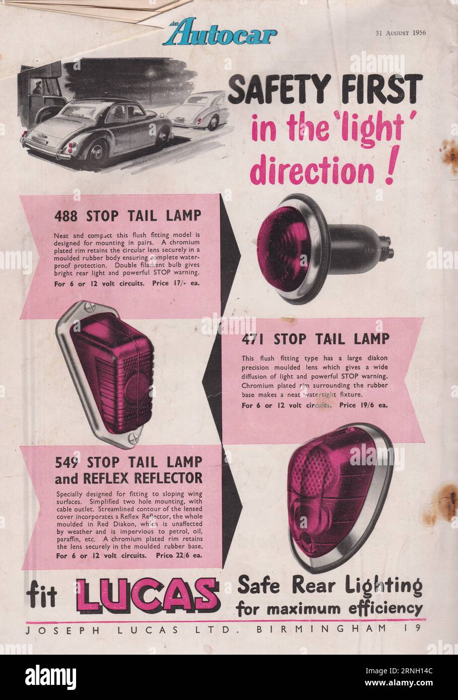 Joseph Lucas Ltd, Birmingham - Advert for safety car lights Stock Photo ...