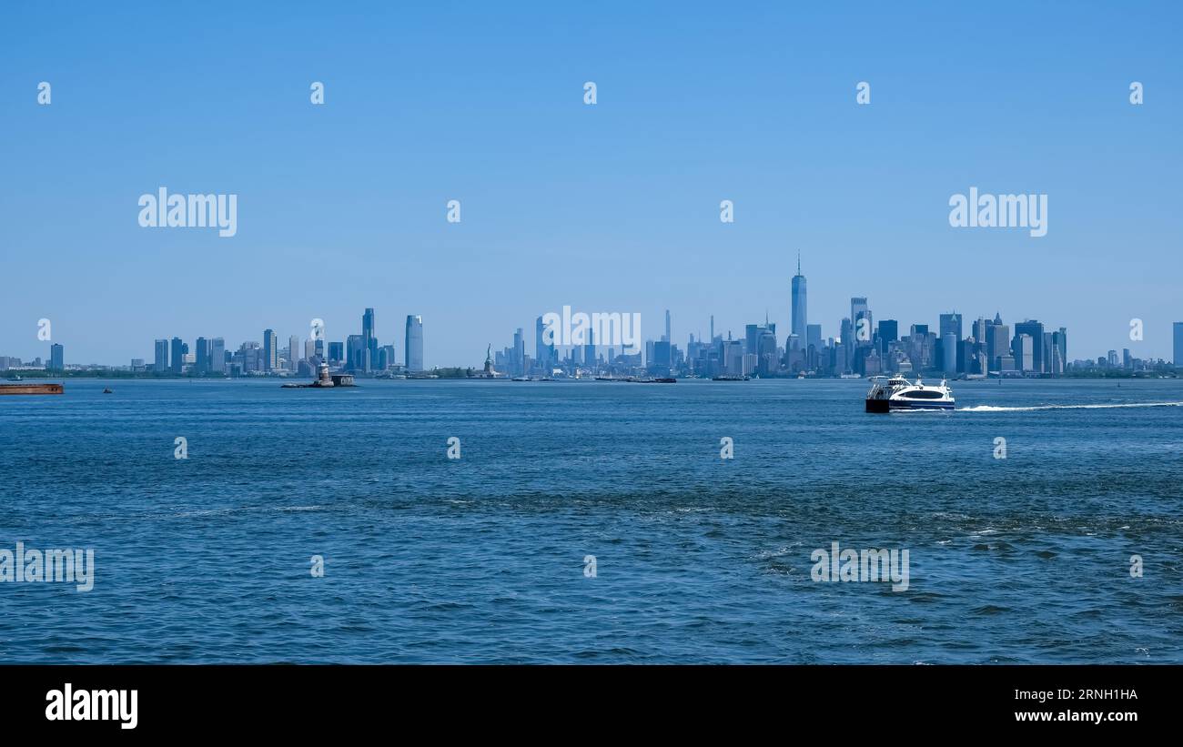 Cityscape of Manhattan, the most densely populated and geographically ...