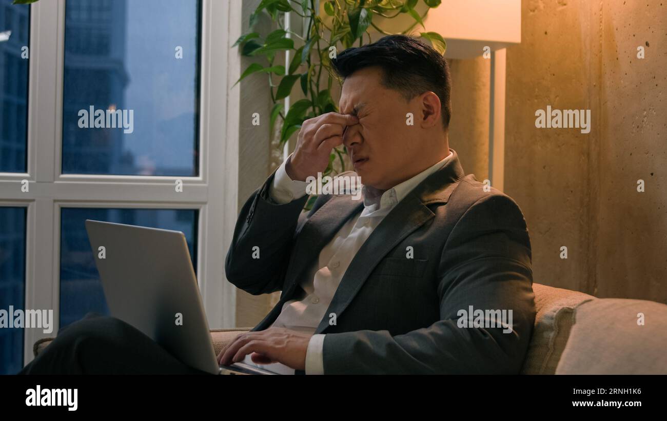 Sick Asian chinese korean male businessman tired exhausted man ...