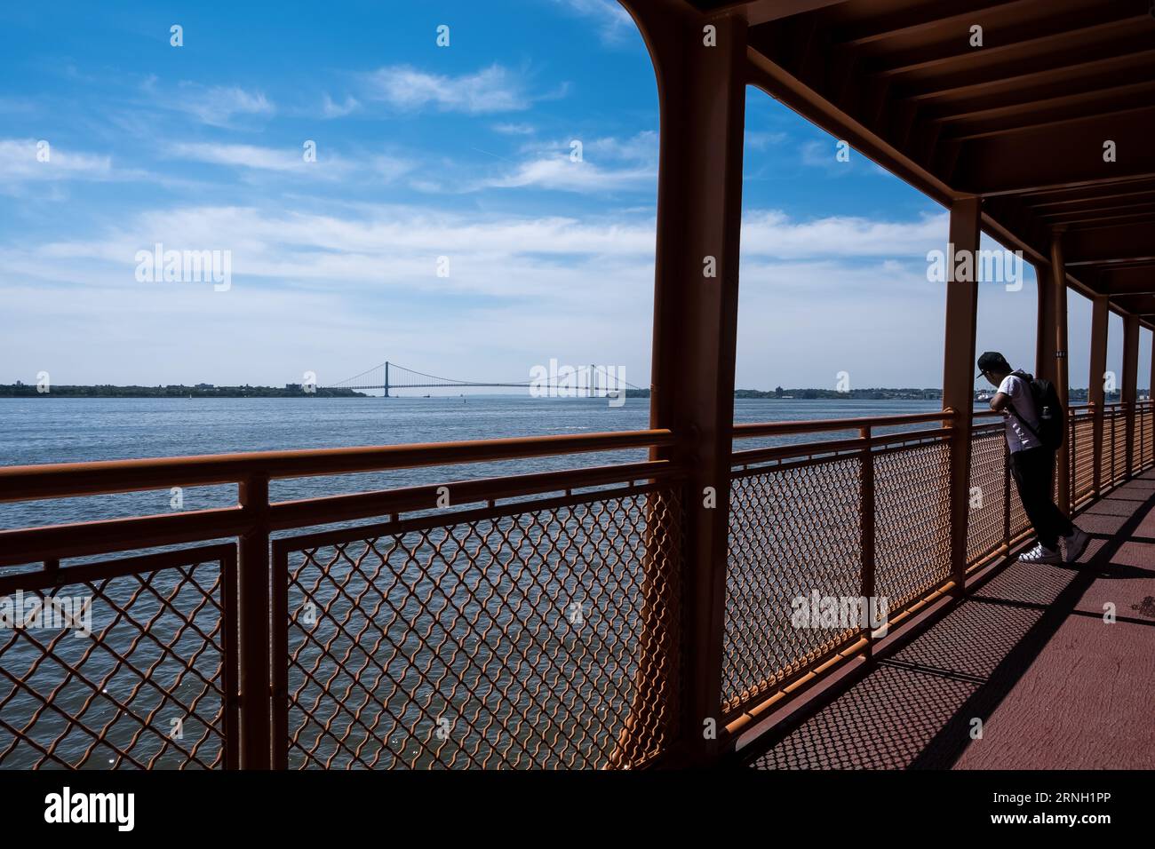 View from a ferry of the Staten Island Ferry service, which connects ...