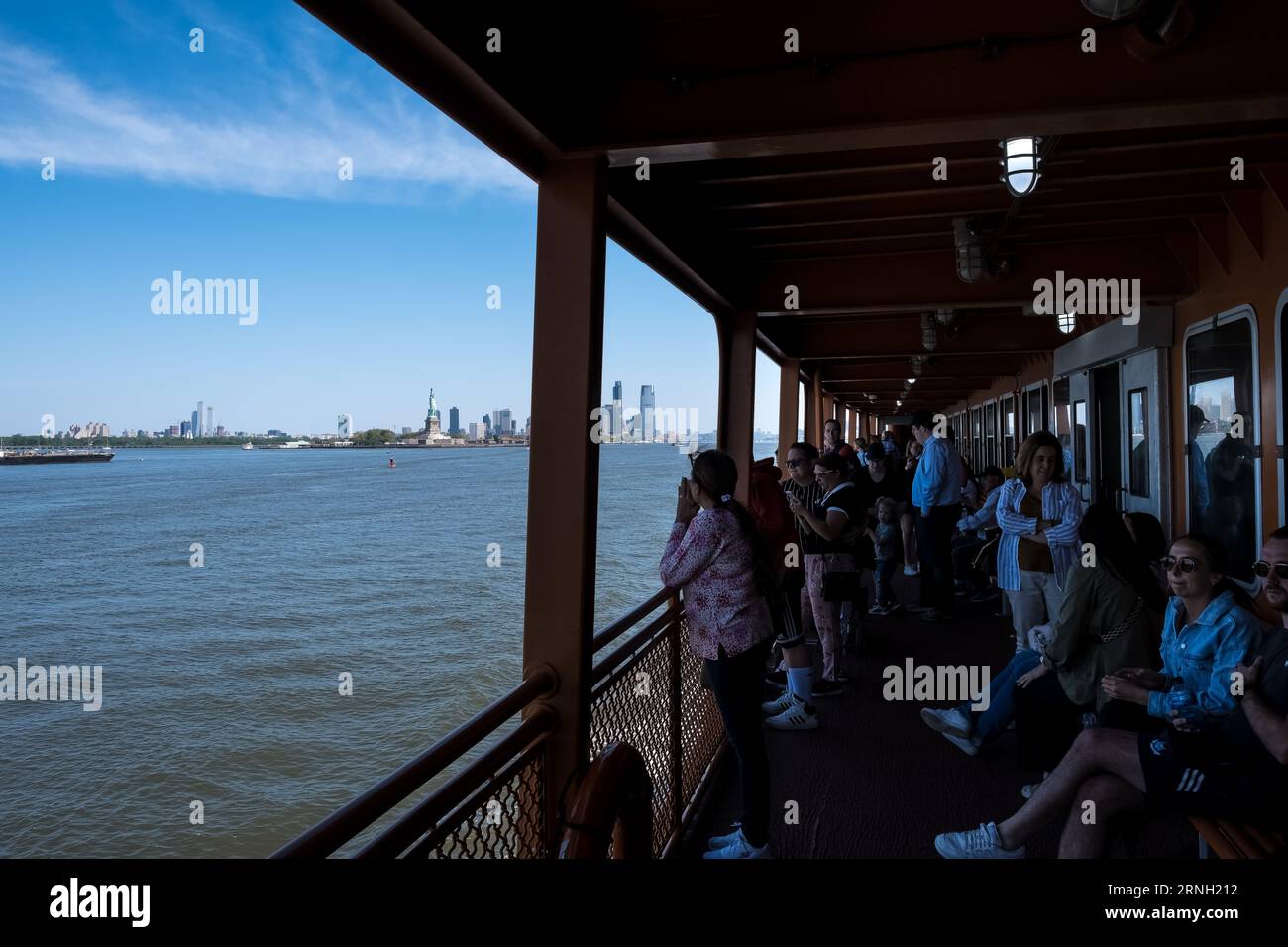 View of Liberty Island and Manhattan from a ferry of the Staten Island ...