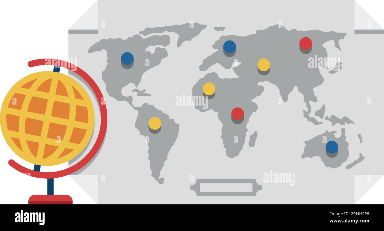 World map and globe. Geography locations color icon Stock Vector Image ...
