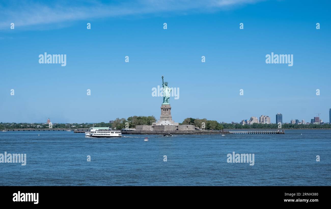 View of the Statue of Liberty, a colossal neoclassical sculpture on ...