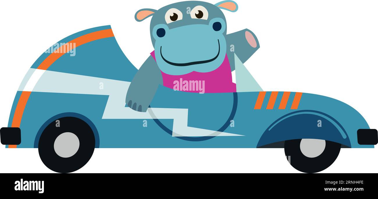 Funny hippo riding car. Cartoon baby animal Stock Vector Image & Art ...