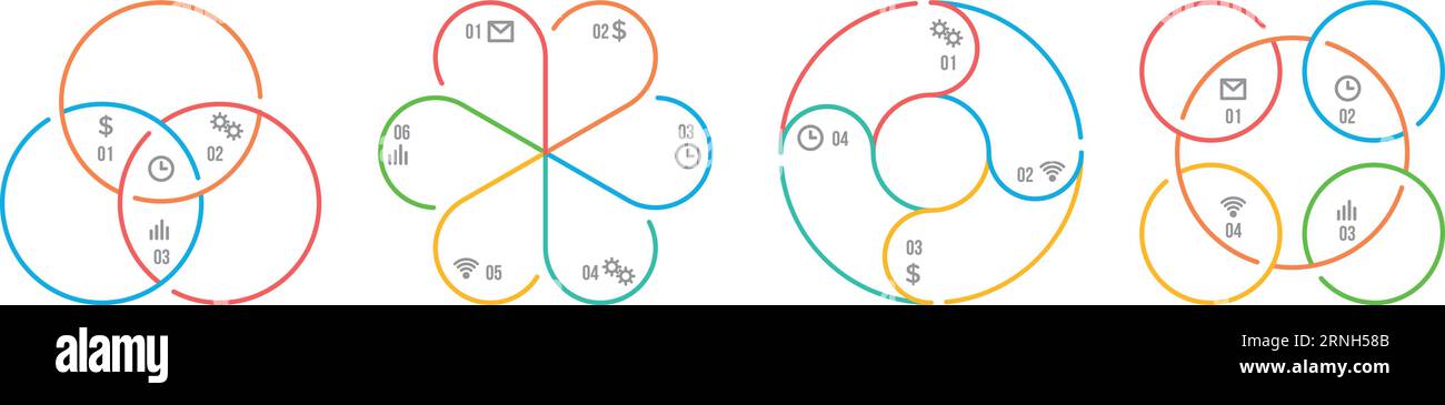 Infographic shapes set. Color line round stages template Stock Vector ...