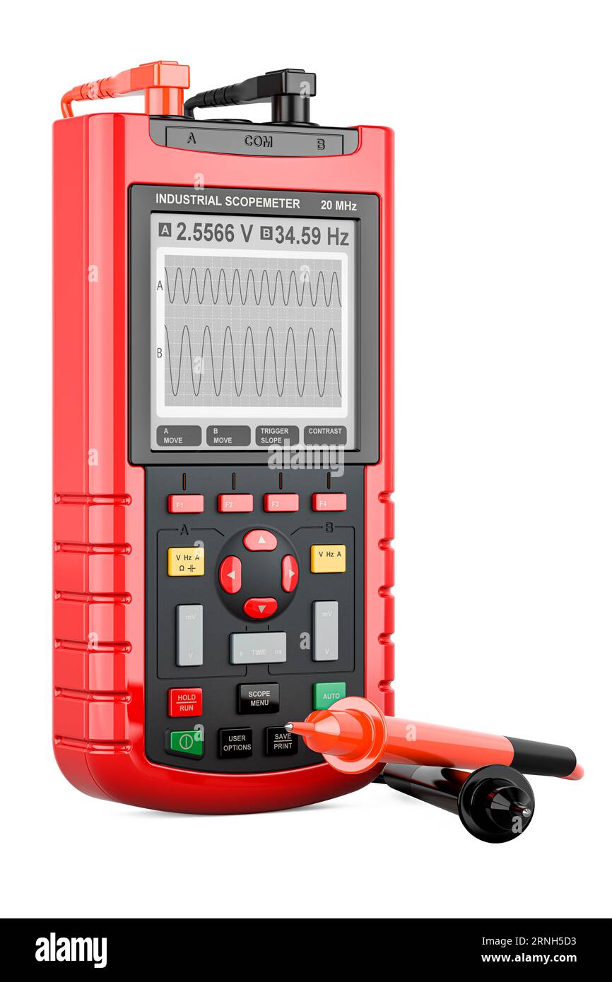 Digital oscilloscope, industrial scopemeter, red color. 3D rendering ...