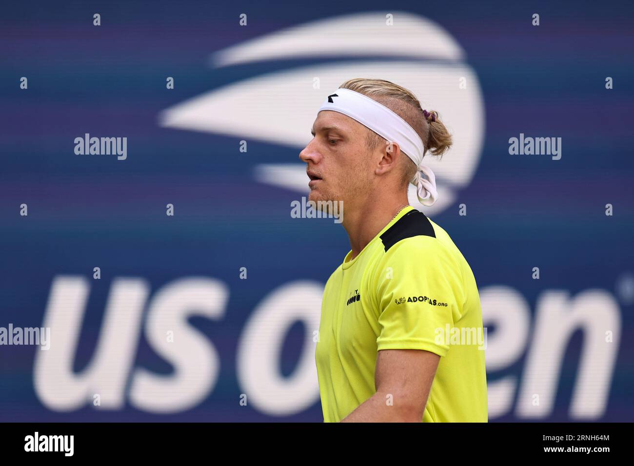 Alejandro Davidovich Fokina in action during a men's singles match at the 2023 US Open, Friday ...