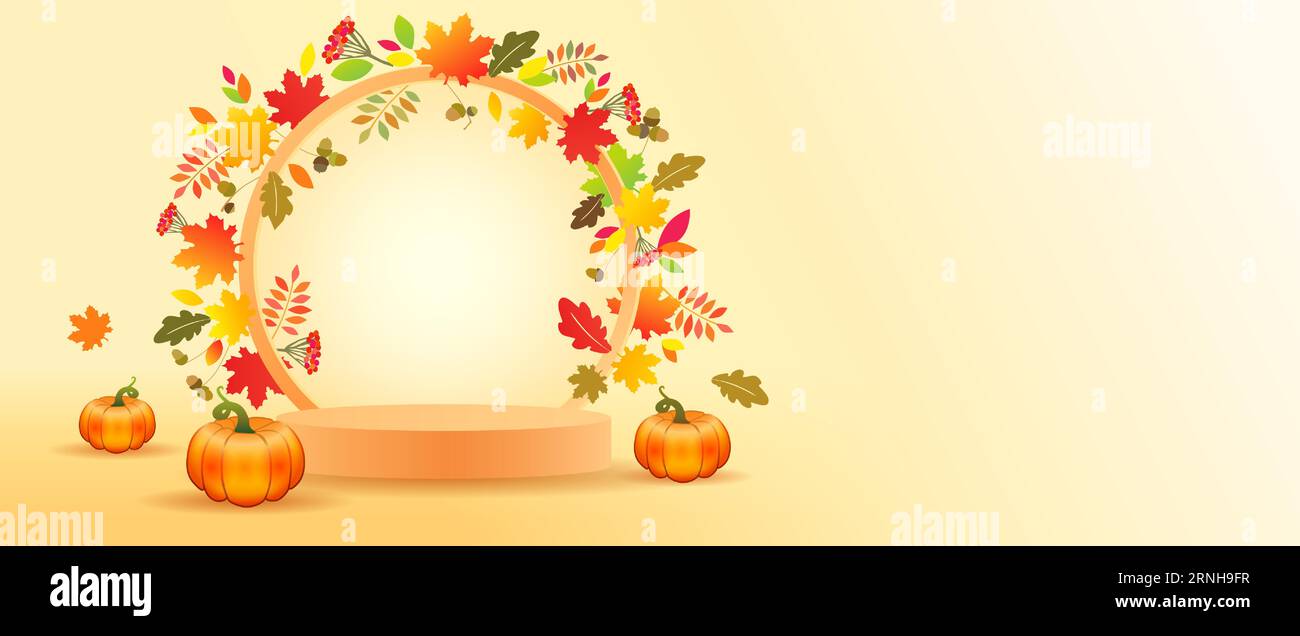 Autumn empty minimal display podium pedestal decoration background with ...
