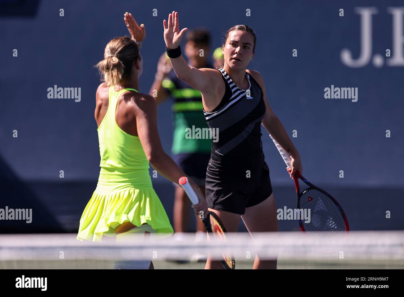 Marta Kostyuk and Elena-Gabriela Ruse in action during a women's ...
