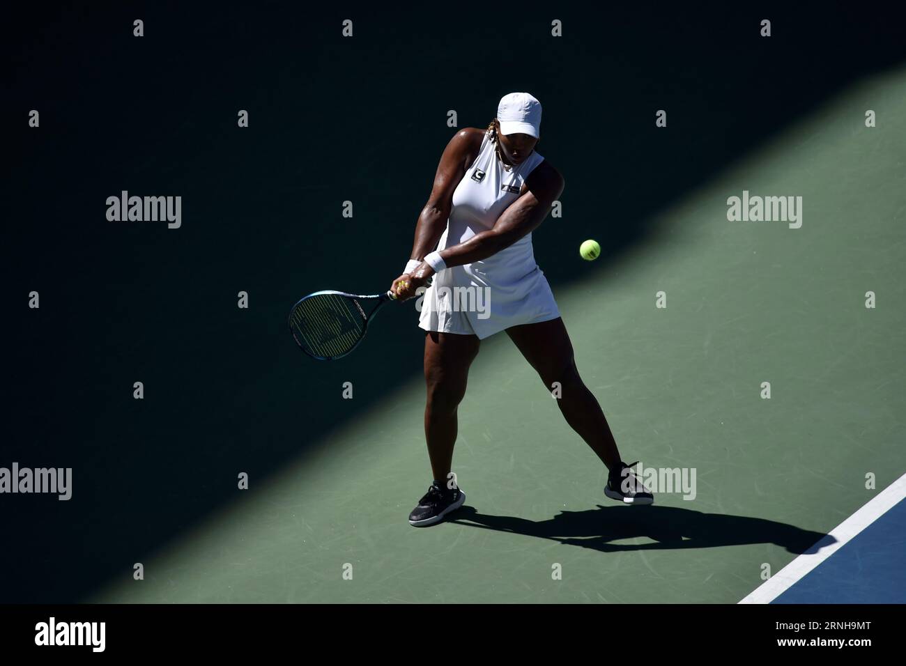 Taylor Townsend in action during a women's singles match at the 2023 US ...
