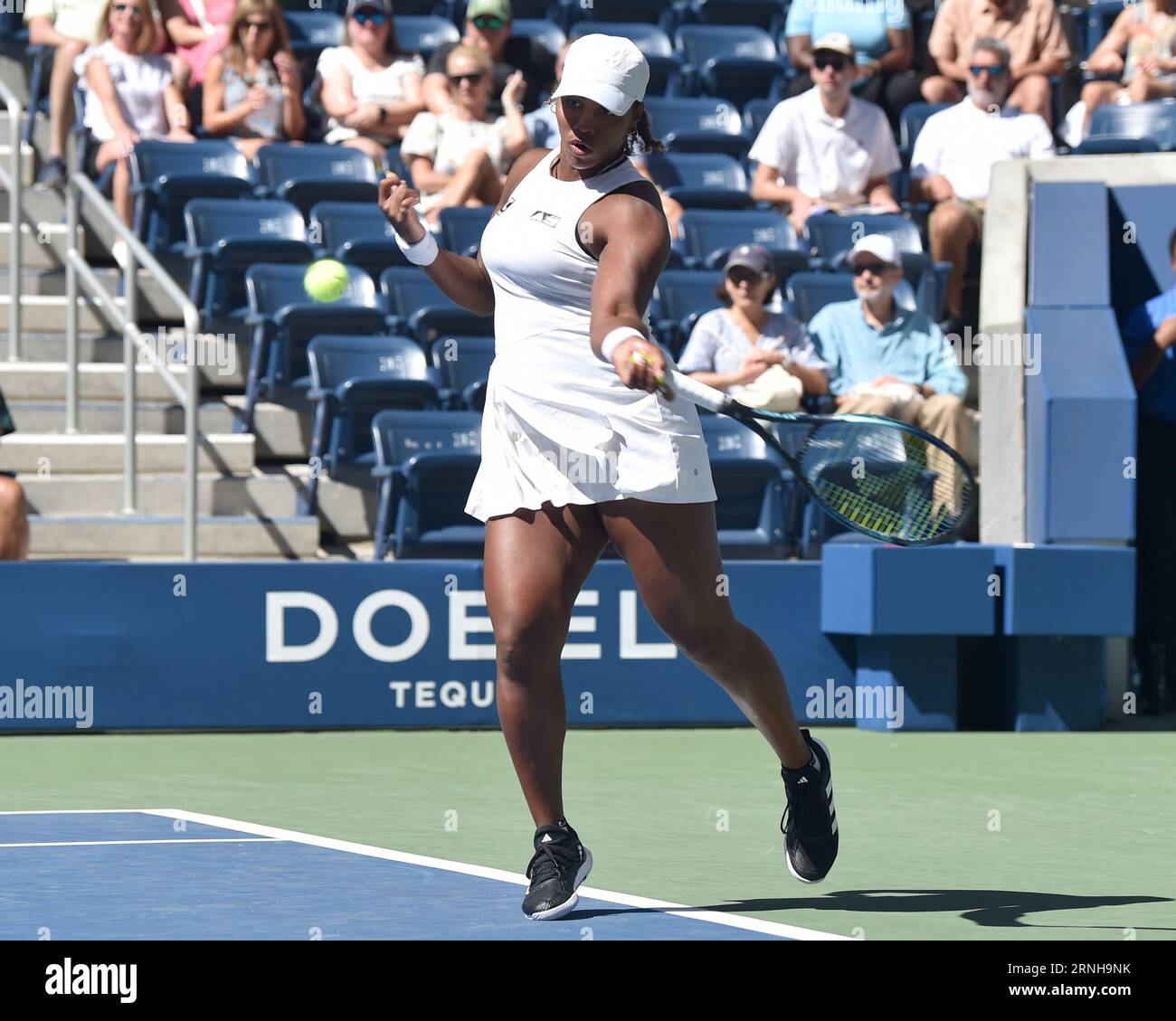 Taylor Townsend in action during a women's singles match at the 2023 US ...