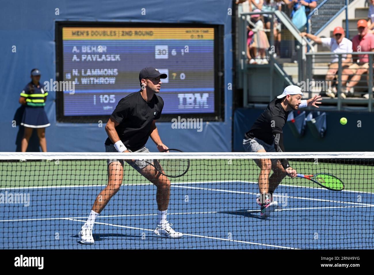 Nathaniel Lammons and Jackson Withrow in action during a men's doubles ...