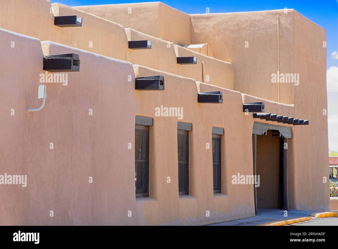 Traditional adobe architecture on historic Taos downtown street Stock ...