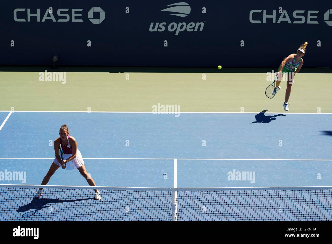 Miriam Kolodziejova and Linda Noskova in action during a women's ...